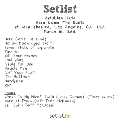 Toureport: AWOLNATION's Aaron Bruno on "Here Come The Runts" | setlist.fm