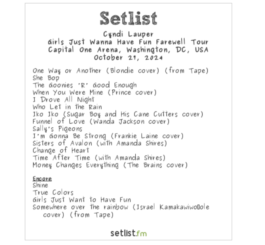 Cyndi Lauper's Farewell Tour Does Not Mean Good Bye | setlist.fm