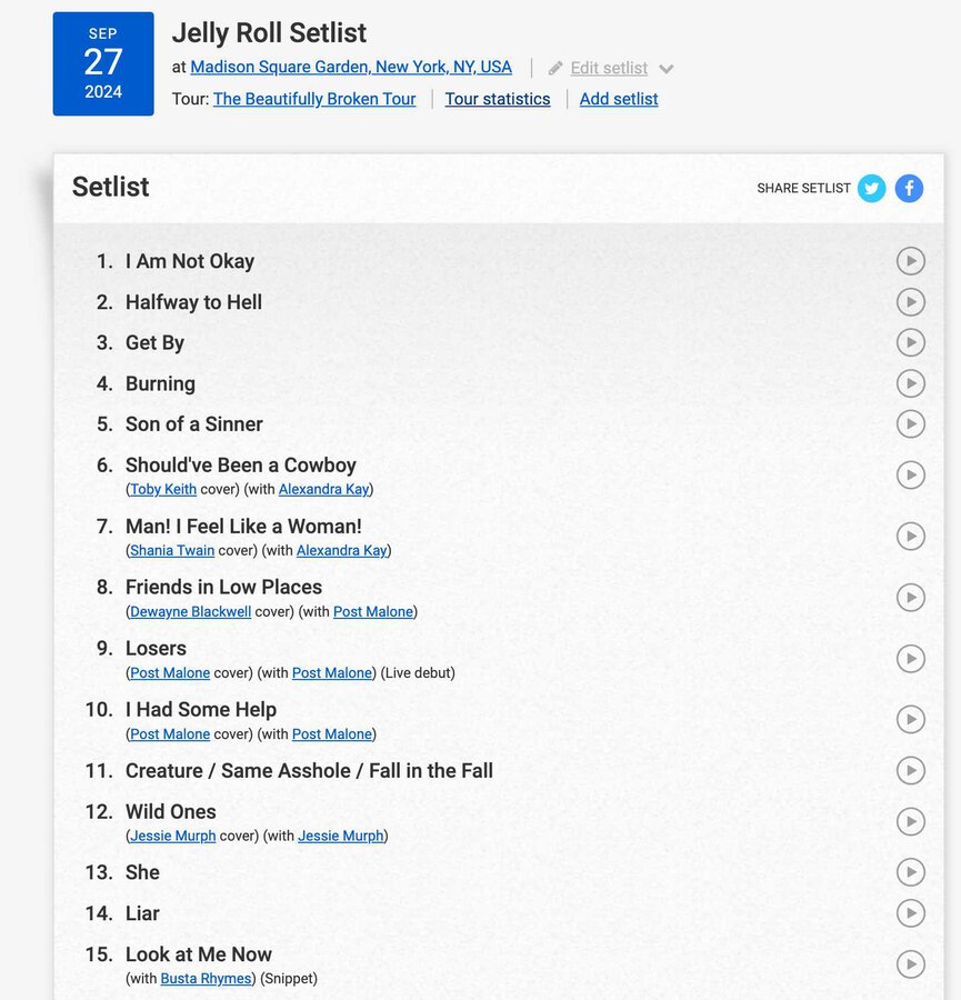 Post Malone and Jelly Roll Announce Big Ass Stadium Tour 2025 | setlist.fm
