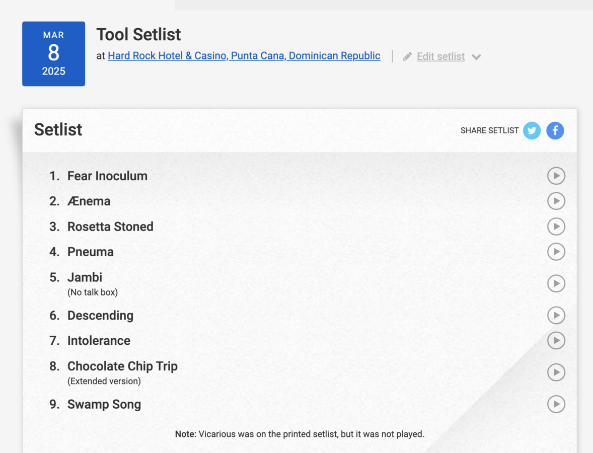 Tool Fans Question Setlists from Live In The Sand | setlist.fm