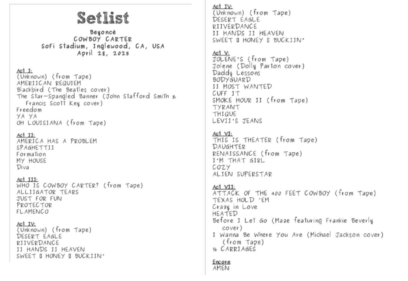 Beyoncé Kicks Off Cowboy Carter Tour in LA with Live Debuts | setlist.fm