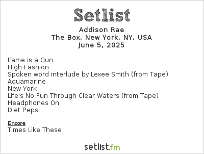 Addison Rae Plays New Album in Secret Spotify NYC Show | setlist.fm