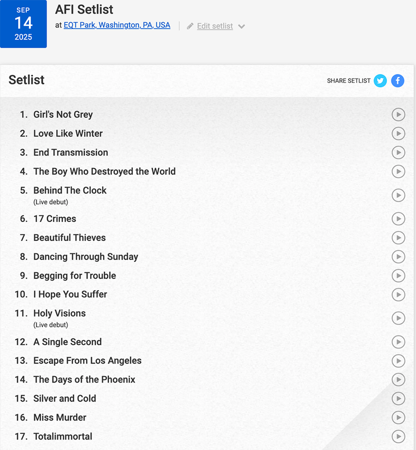 AFI Live Debuts Two Tracks in Pennsylvania | setlist.fm