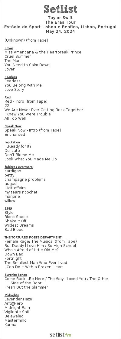 The Eras Tour: The Gift That Keeps On Giving TTPD | setlist.fm