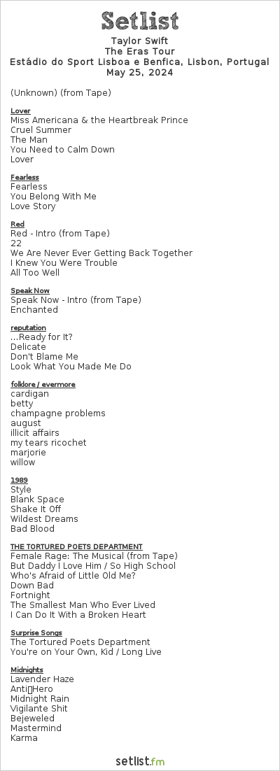 The Eras Tour: The Gift That Keeps On Giving TTPD | setlist.fm